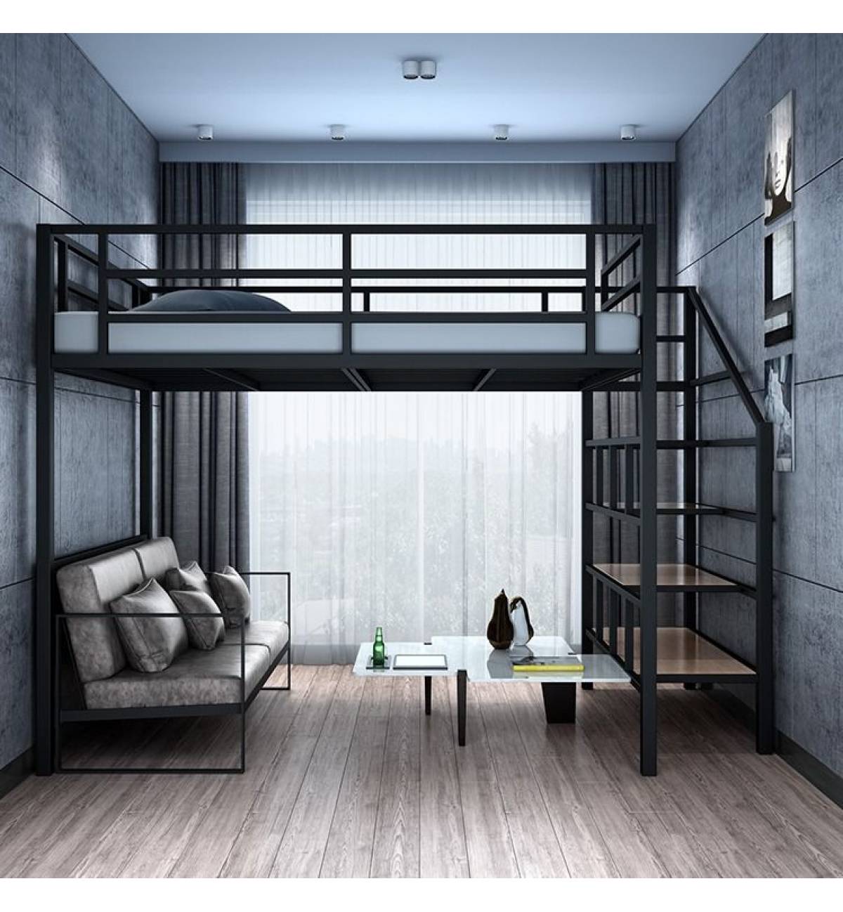 Elevated Double-Layer Upper Bed Frame