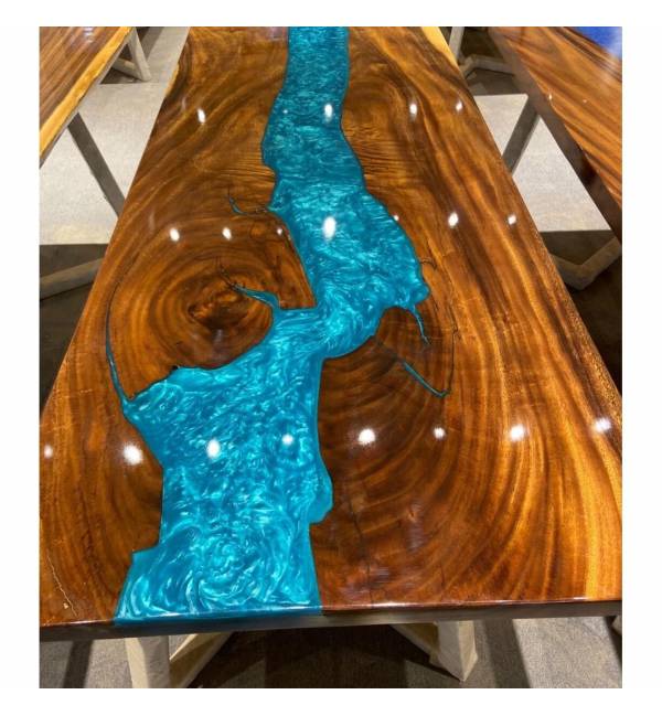 ERW 007, Epoxy South America Resin Walnut Table, River Resin Walnut Table