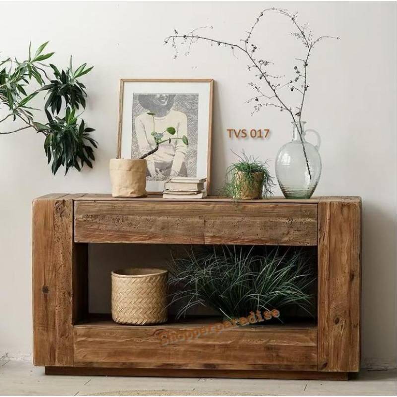 TVS 017 Mid Century Solid Wood TV Console, Country Style, Rustic Finish