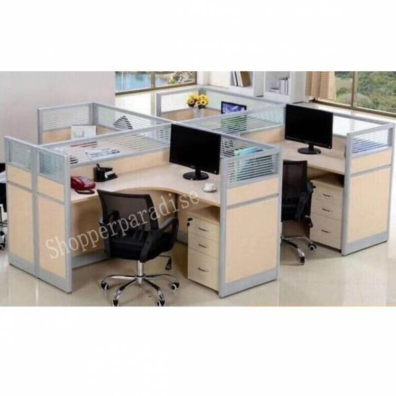 B3806 Workstation / Office Table w Partition + Pedestal, System ...